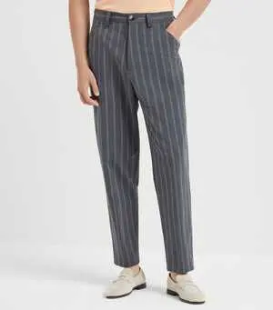 Brunello Cucinelli Cotton Chalk Stripe Trousers