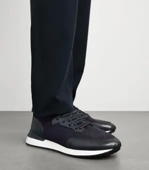 Magnanni Leather-trim Grafton Sneakers - Navy