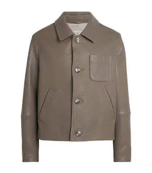 AMI Paris Grained Leather Shirt Jacket
