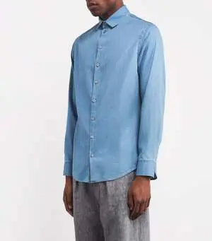 Giorgio Armani Cotton Long-sleeve Shirt - Blue