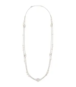Valentino Garavani Vlogo Faux Pearl Necklace - Silver
