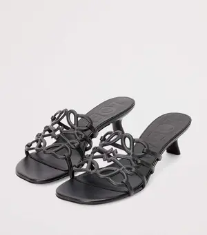 Loewe X Paula's Ibiza Leather Petal Anagram Heeled Slides 45 - Black
