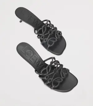 Loewe X Paula's Ibiza Leather Petal Anagram Heeled Slides 45 - Black