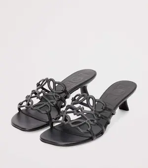 Loewe X Paula's Ibiza Leather Petal Anagram Heeled Slides 45 - Black