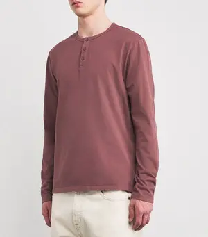 Vince Cotton Henley Top - Red