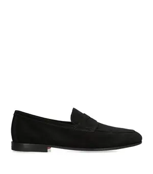 Santoni Suede Carlos Penny Loafers - Black