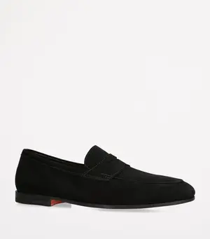 Santoni Suede Carlos Penny Loafers - Black