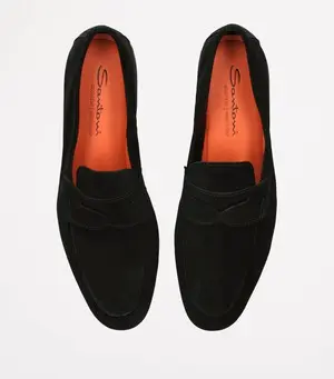 Santoni Suede Carlos Penny Loafers - Black