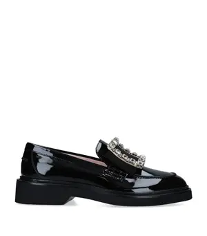 ROGER VIVIER Patent Loafers With Strass Buckle - Black