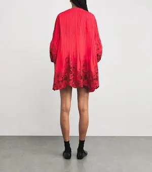 Sandro Floral Embroidered Mini Dress In Red - 50% Off | Editorialist