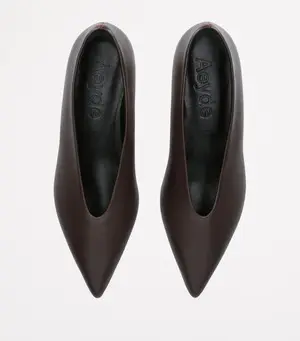 AeydĒ Clara Leather Kitten Heel Pumps - Brown