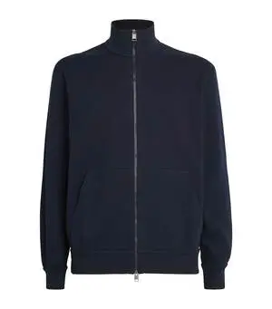 Brioni Cotton-blend Zip-up Sweater - Blue