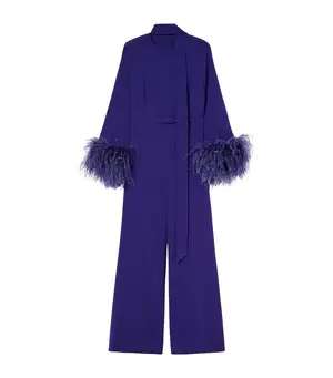 Marina Rinaldi Feather-trim Wide-leg Jumpsuit - Purple