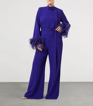 Marina Rinaldi Feather-trim Wide-leg Jumpsuit