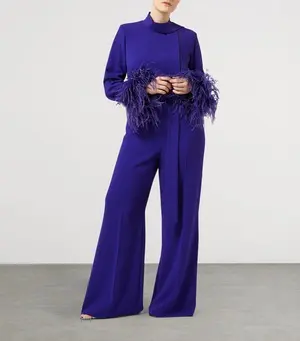 Marina Rinaldi Feather-trim Wide-leg Jumpsuit
