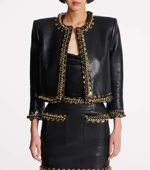 Balmain Leather Chain-detail Jacket