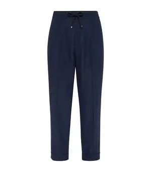 Brunello Cucinelli Linen Drawstring Leisure Trousers - Blue