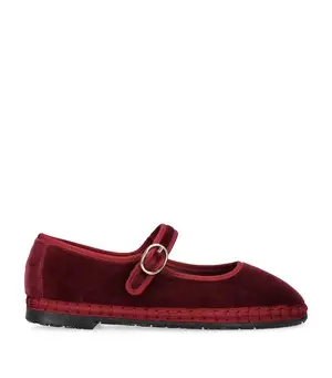 FLABELUS Velvet Mary Jane Espadrilles - Burgundy