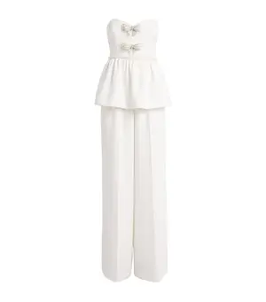 SELF-PORTRAIT Organza Bow Peplum Jumpsuit - White