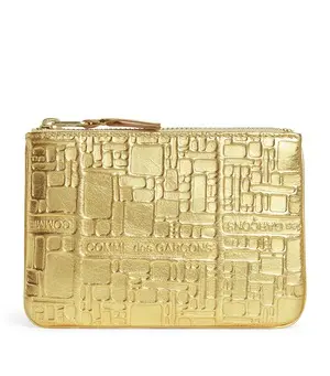 Comme Des Garçons Leather Embossed Logo Zipped Pouch - Gold