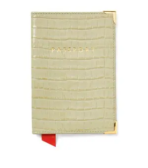 ASPINAL OF LONDON Croc-embossed Leather Passport Holder - Green