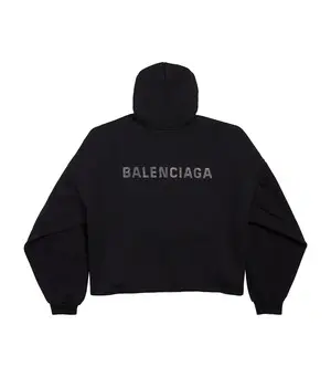 Balenciaga Rhinestone-logo Cropped Hoodie - Black