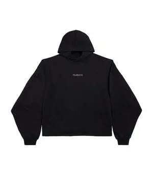 Balenciaga Rhinestone-logo Cropped Hoodie - Black
