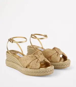 JIMMY CHOO Aella Raffia Wedge Espadrilles - Gold