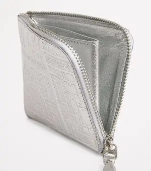 Comme Des Garçons Leather Zipped Logo Embossed Card Holder - Silver