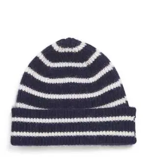 LE BONNET Striped Classic Beanie - Navy