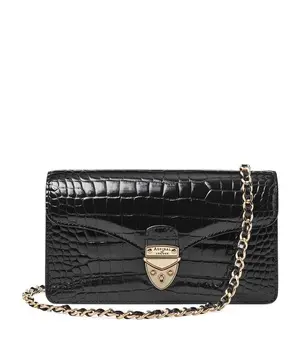 ASPINAL OF LONDON Croc-embossed Leather Mayfair Clutch - Black