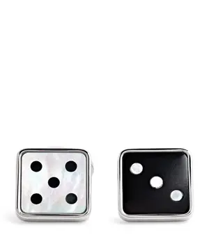 BABETTE WASSERMAN LONDON Onyx And Mother-of-pearl Dice Cufflinks - Silver