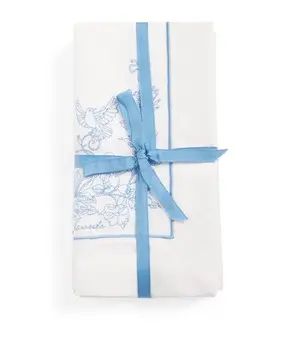 Harrods Set Of 4 Cotton-linen Embroidered Napkins - Blue