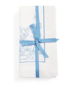 Harrods Set Of 4 Cotton-linen Embroidered Napkins - Blue
