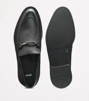 BOSS Leather Loafers With Metal Logo Plaque