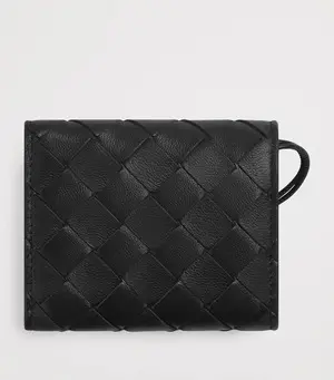 Bottega Veneta Leather Intrecciato Andiamo Trifold Wallet - Black