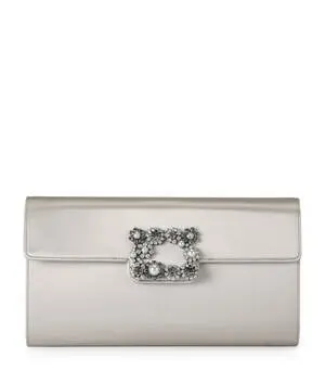 ROGER VIVIER Satin Efflorescence Envelope Clutch - Beige
