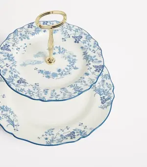 Harrods Bone China Toile Two-tier Cake Stand - Blue