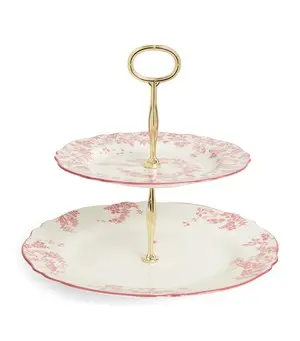 Harrods Bone China Toile Two-tier Cake Stand - Pink