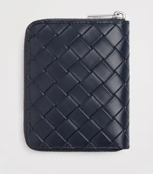 Bottega Veneta Leather Intrecciato Zip-around Wallet - Blue