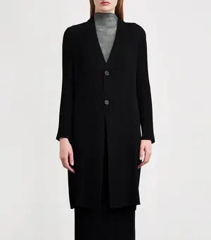 Issey Miyake Hatching Pleats Longline Coat