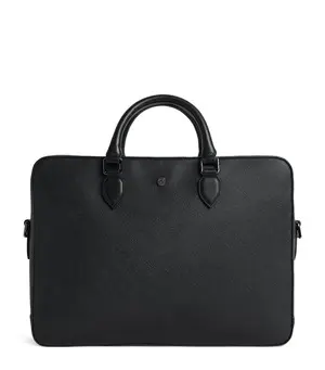 Harrods Saffiano Leather Briefcase With Top Handle And Shoulder Strap - Black