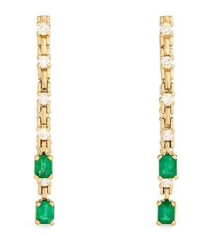 AZLEE Diamond And Emerald Pirouette Strand Earrings - Gold