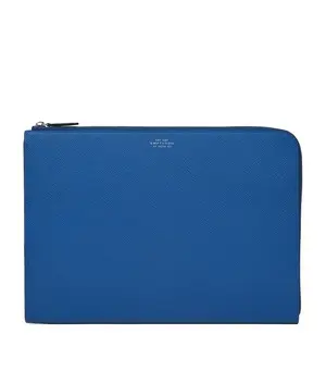 Smythson Small Panama Leather Laptop Case - Blue