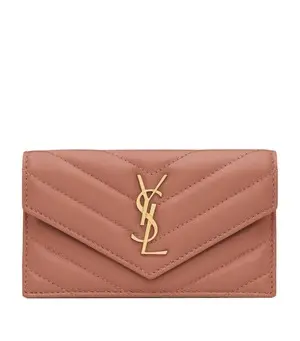Saint Laurent Leather Fragments Flap Card Holder - Pink