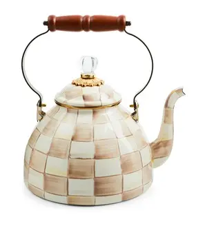 MACKENZIE-CHILDS Mocha Check Tea Kettle - Beige