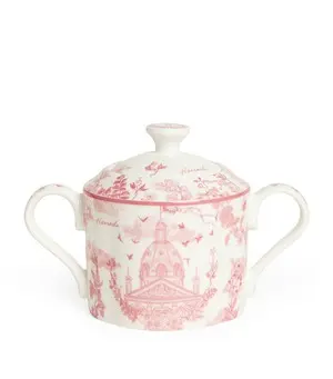 Harrods Bone China Toile Sugar Bowl - Pink