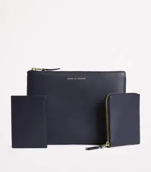 Comme Des Garçons Leather Zipped Pouch - Navy