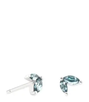 ASTRID & MIYU White Gold And Alexandrite Marquise Stud Earrings - Silver