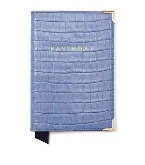 ASPINAL OF LONDON Croc-embossed Leather Passport Cover - Blue
